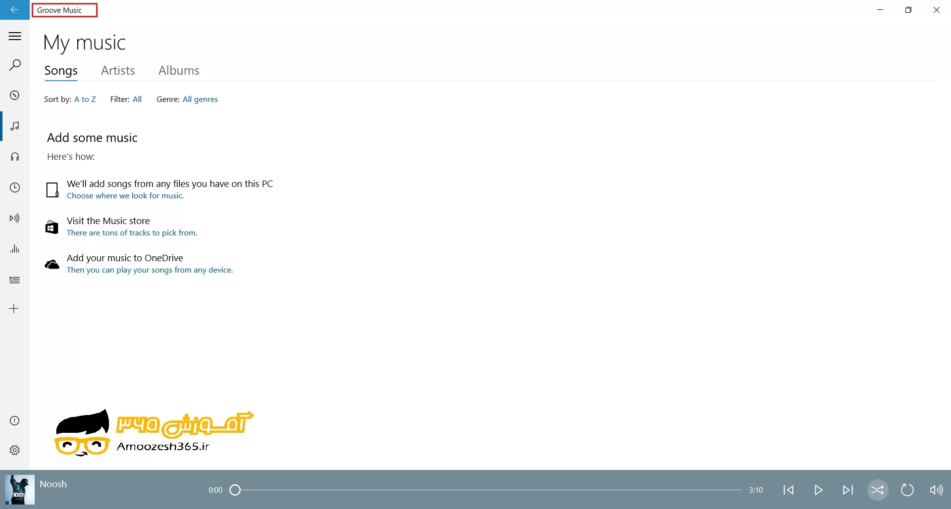 برنامه پخش Groove Music در سیستم عامل ویندوز 10 (Windows 10)