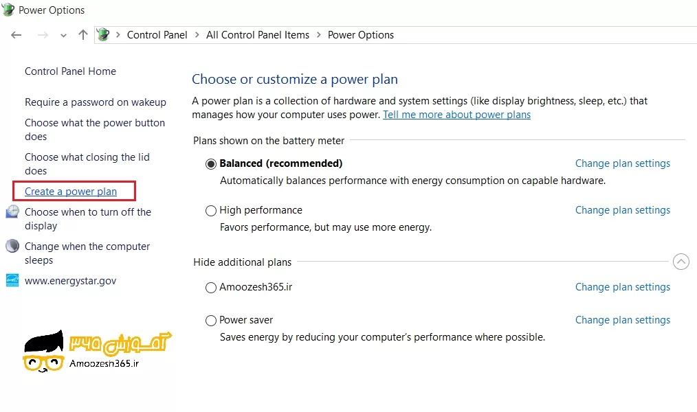 آموزش اجرای و تنظیمات برنامه power Options در سیستم عامل ویندوز 10 ...