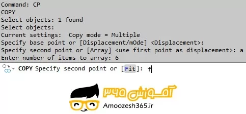 Copy Array Fit 5 خط در اتوکد دو بعدی 2019